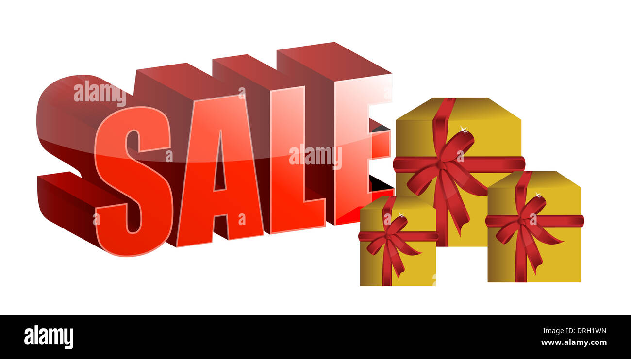 sale sign and gift boxes illustration design over white Stock Photo - Alamy