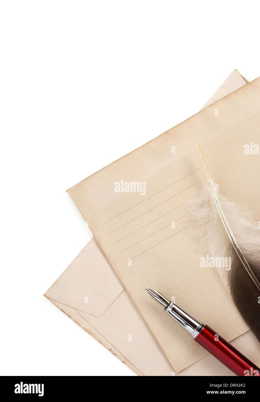 ink pen at vintage envelope isolated on white background Stock Photo ...