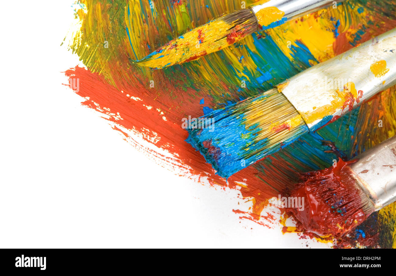 brush and oil paint isolated on white background Stock Photo - Alamy