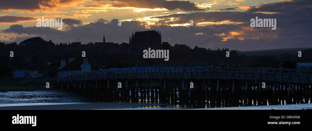 Summer sunset over Lancing College Chapel, Lancing village, South Downs ...