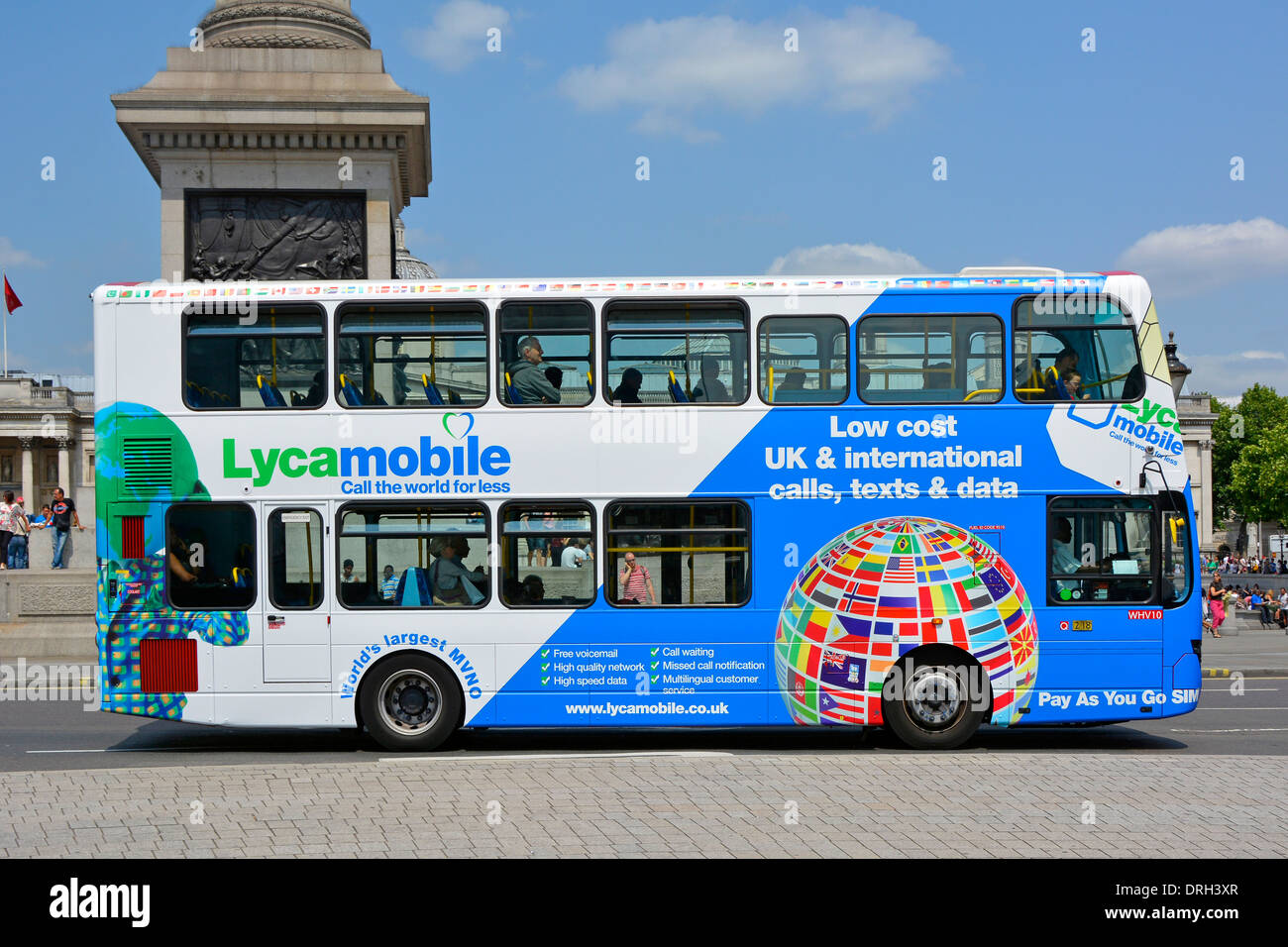 Advertisement on side of double decker London bus for Lycamobile ...