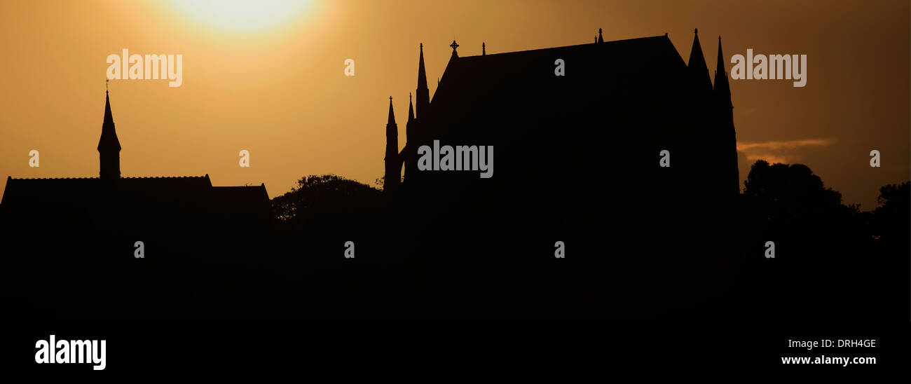 Summer sunset over Lancing College Chapel, Lancing village, South Downs ...