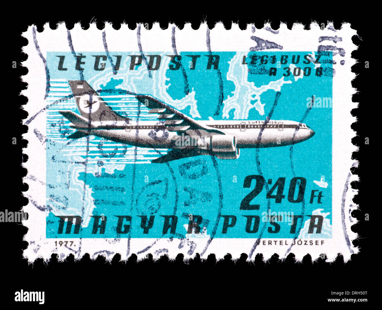 Postage stamp from depicting an A 300 Airbus from Lufthansa Airlines ...
