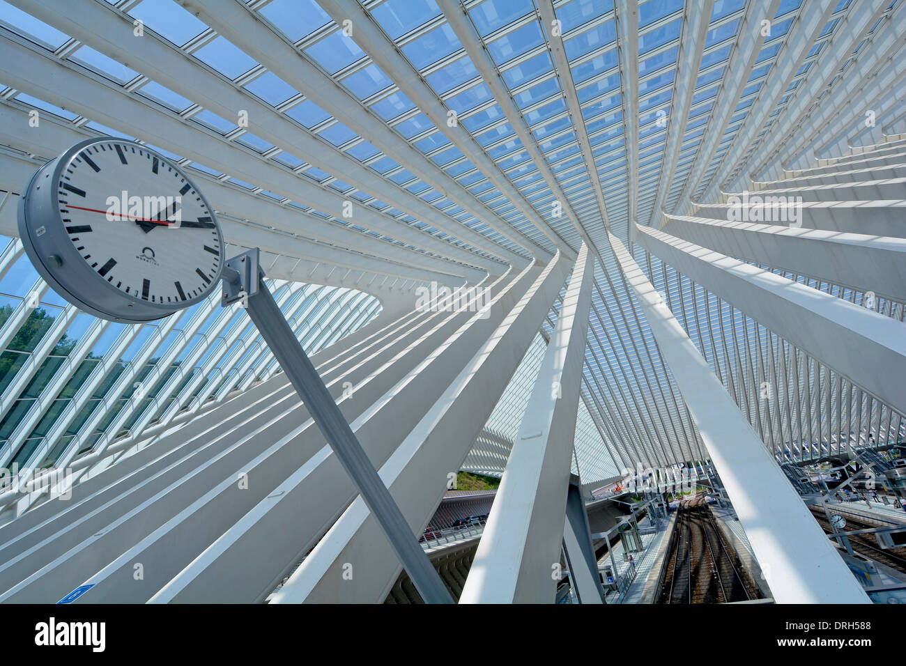 Beams supporting modern public transport building glass roof & ceiling ...