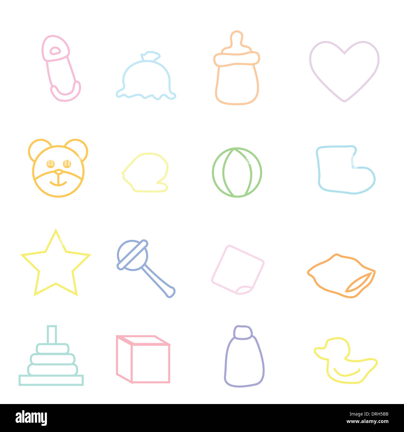 twelve cute simple line baby icons with white background Stock Photo ...