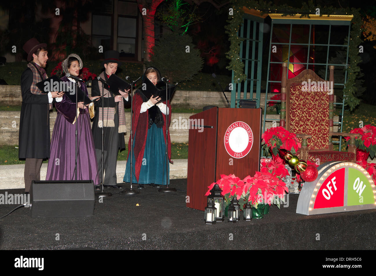 College Carol singers on campus at Chapman University in the city of ...