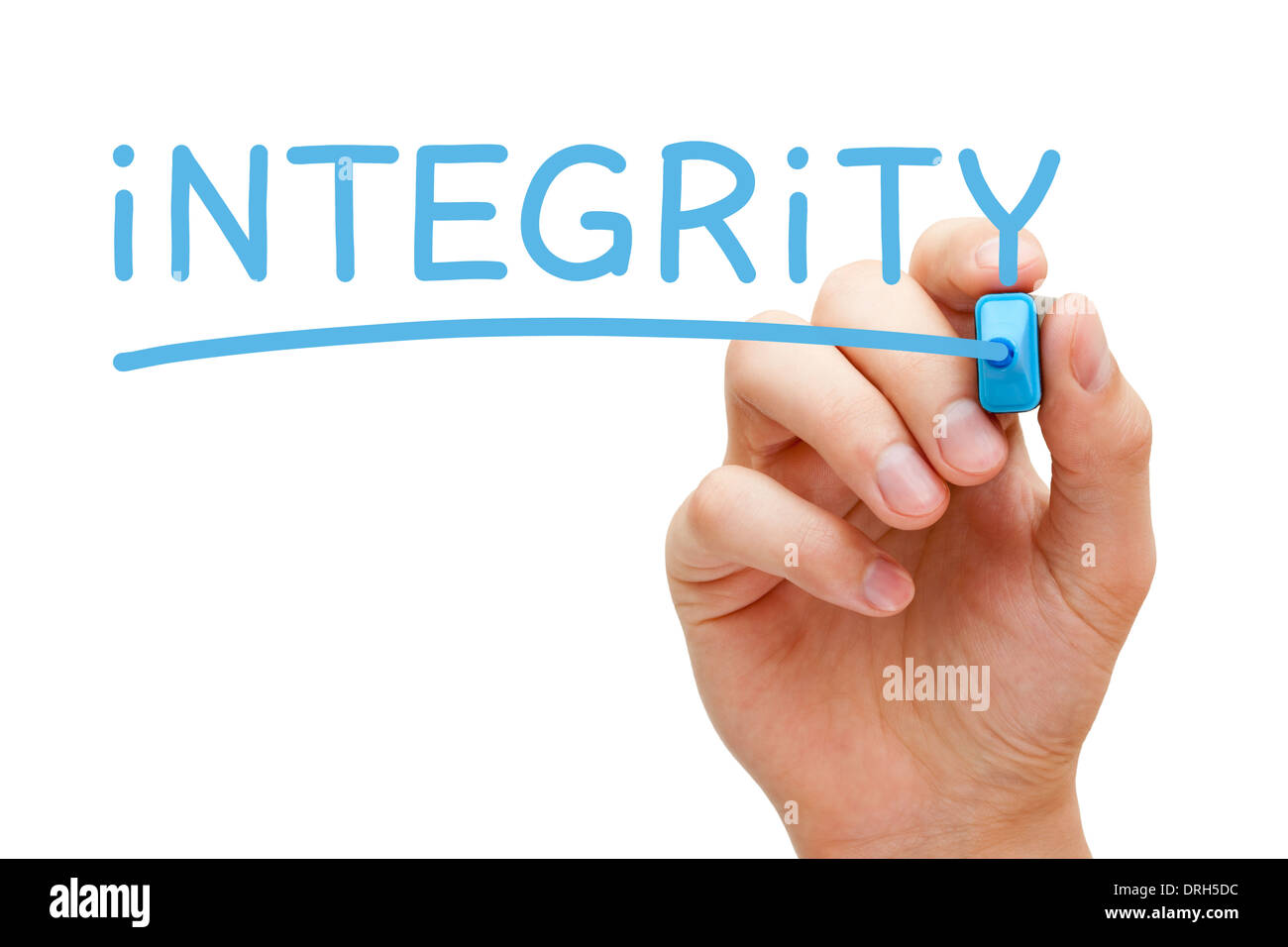 Hand writing Integrity with blue marker on transparent wipe board Stock ...