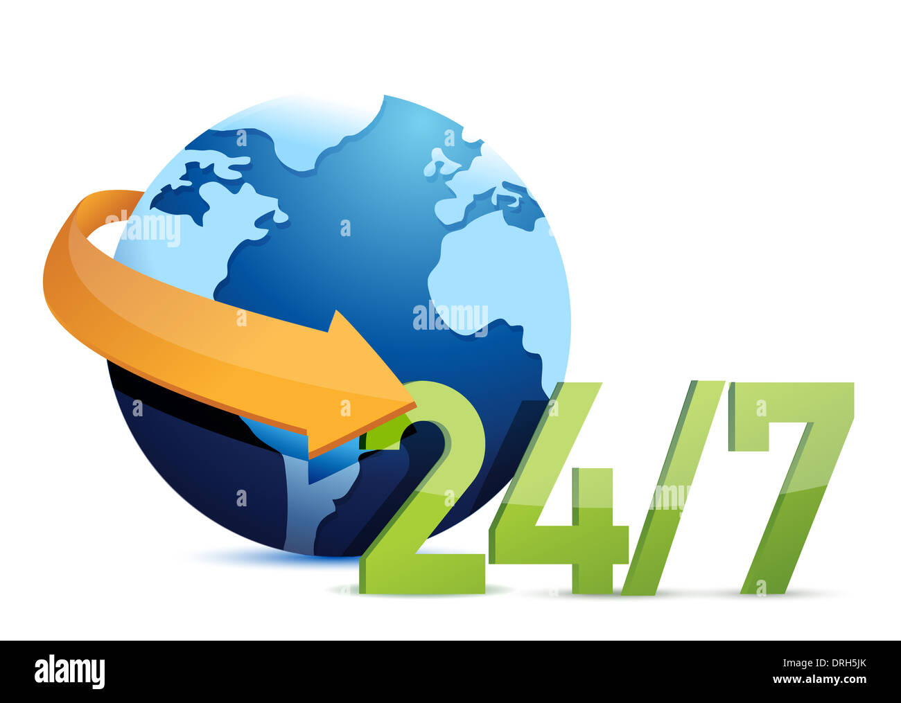 globe all day service concept illustration design over a white ...