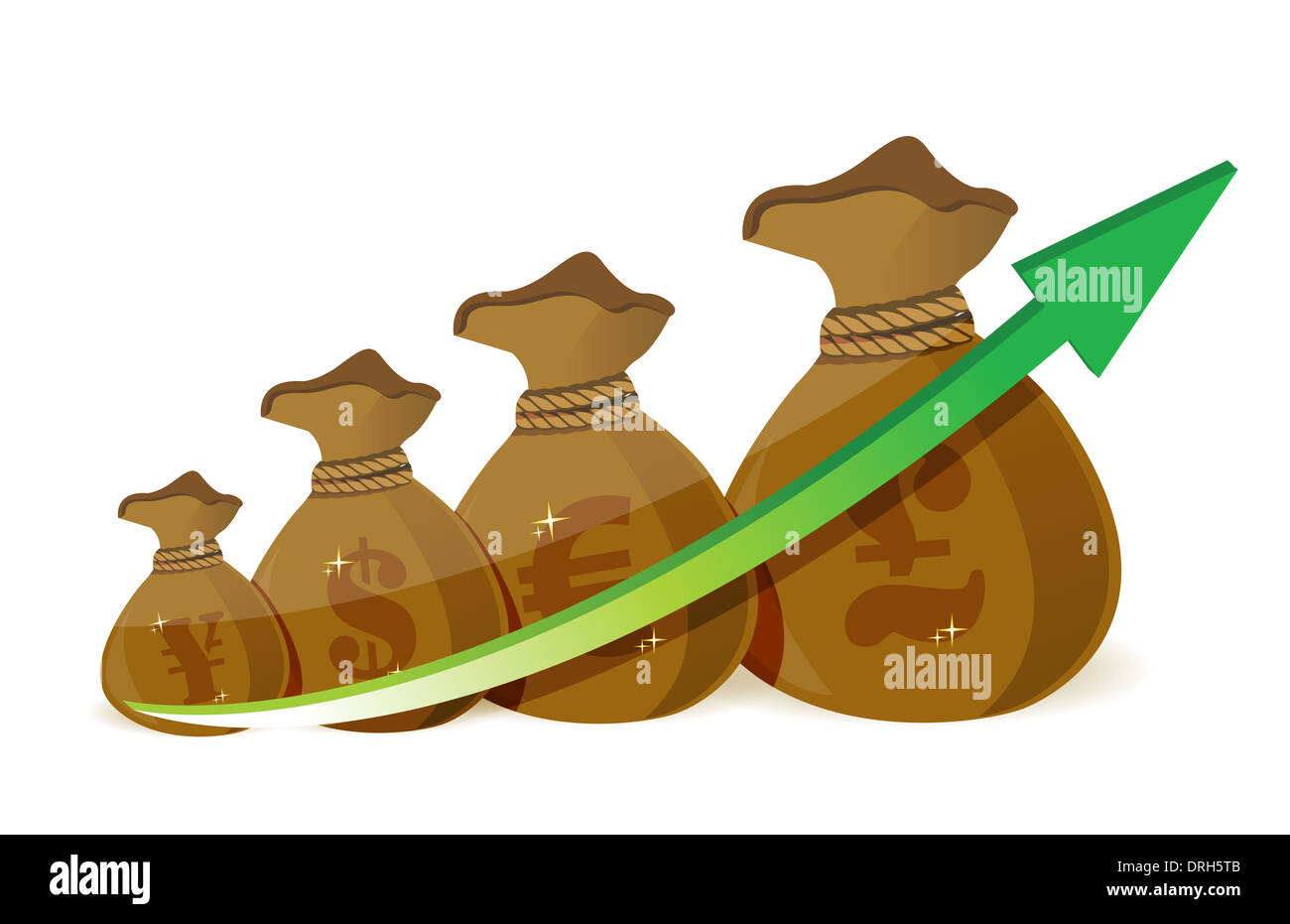 Chart with currency full money bags illustration design over white ...