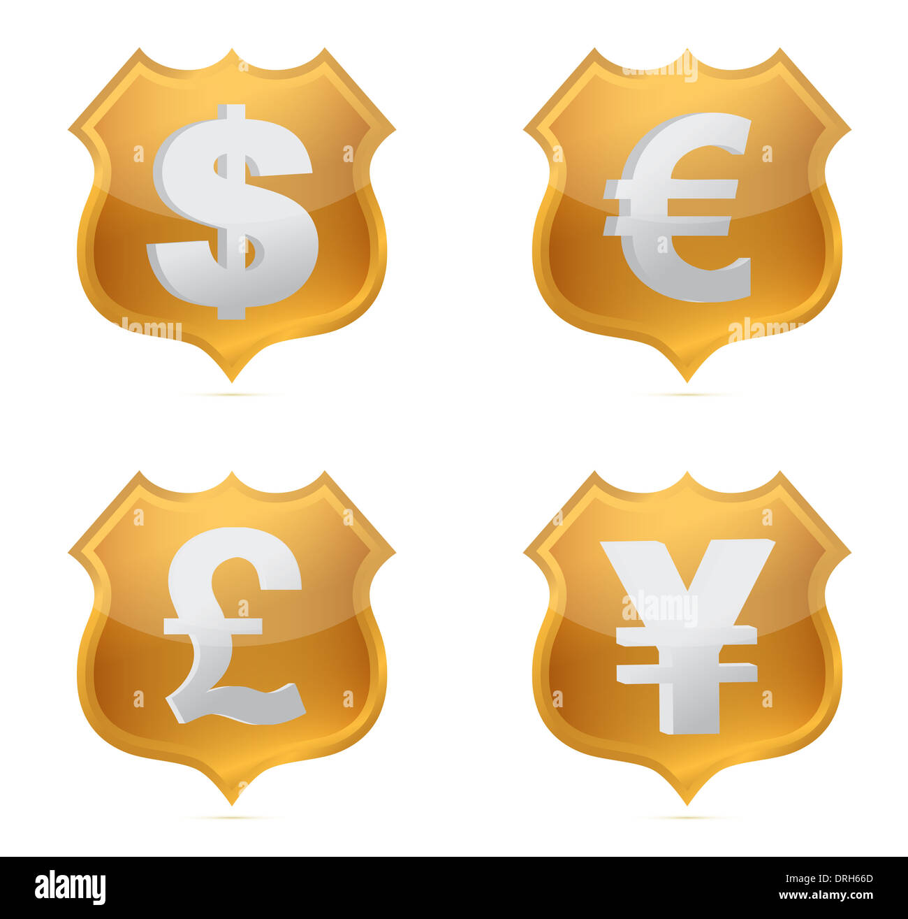 Shield currency signs of protection illustration design Stock Photo - Alamy