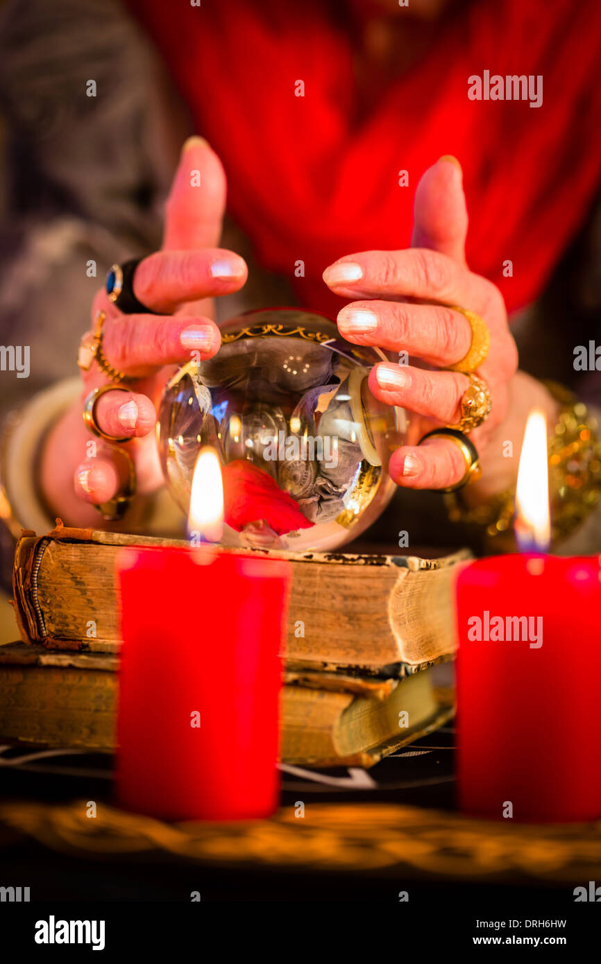 Female Fortuneteller or esoteric Oracle, sees in the future by looking ...