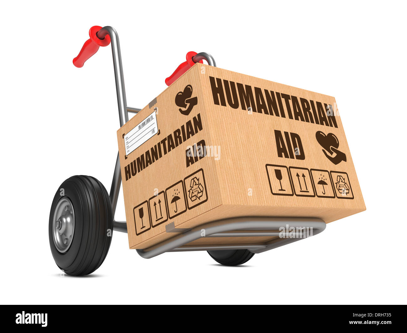 Humanitarian Aid - Cardboard Box on Hand Truck Stock Photo - Alamy