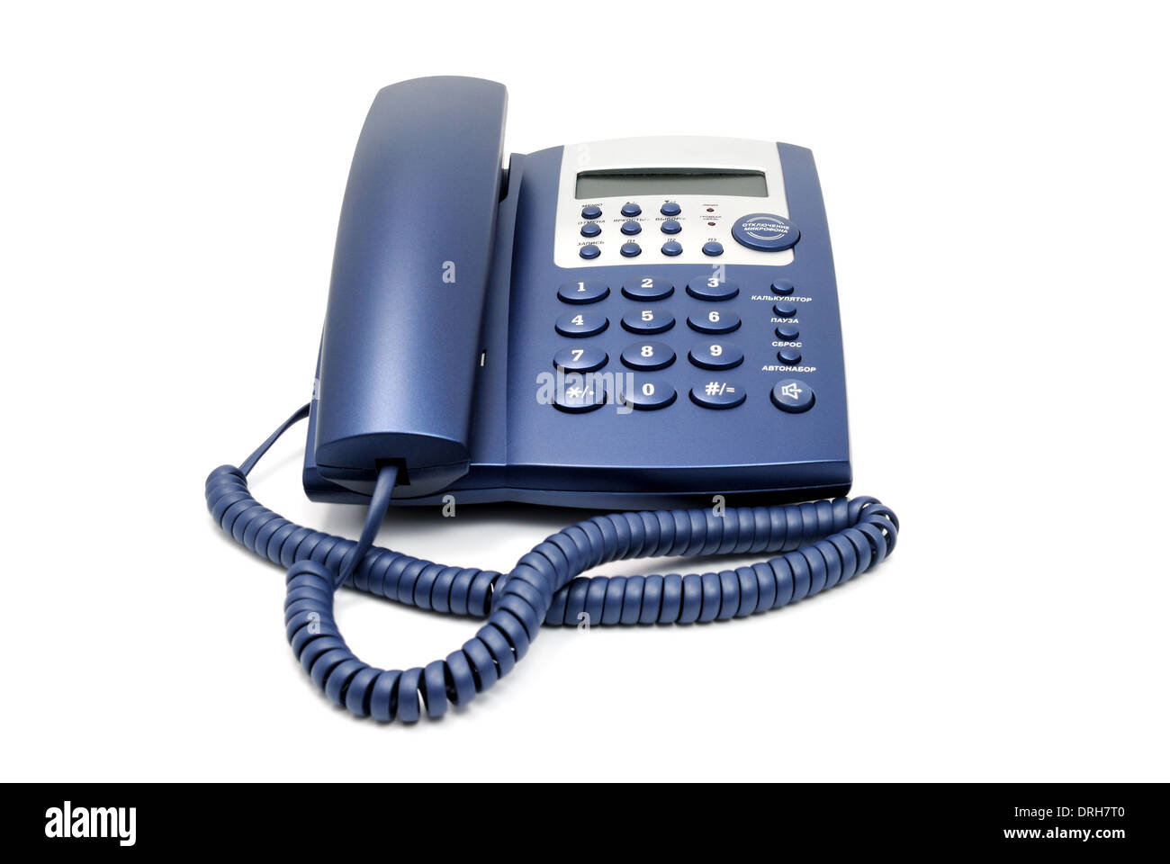 Modern blue business office telephone isolated on a white background ...