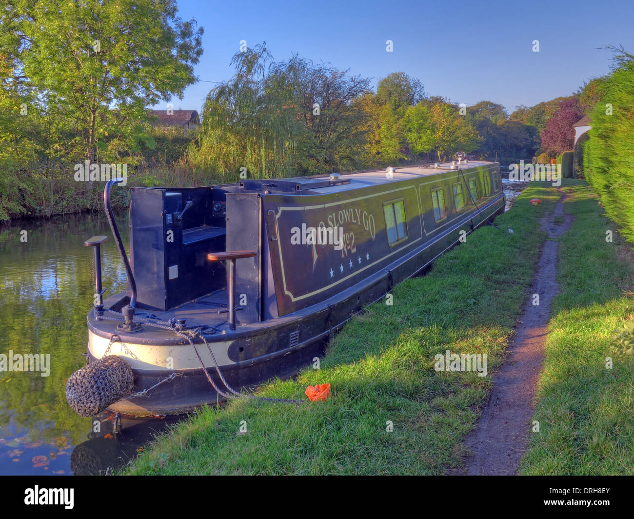Long boat on Bridgewater canal Grappenhall Warrington Cheshire England ...