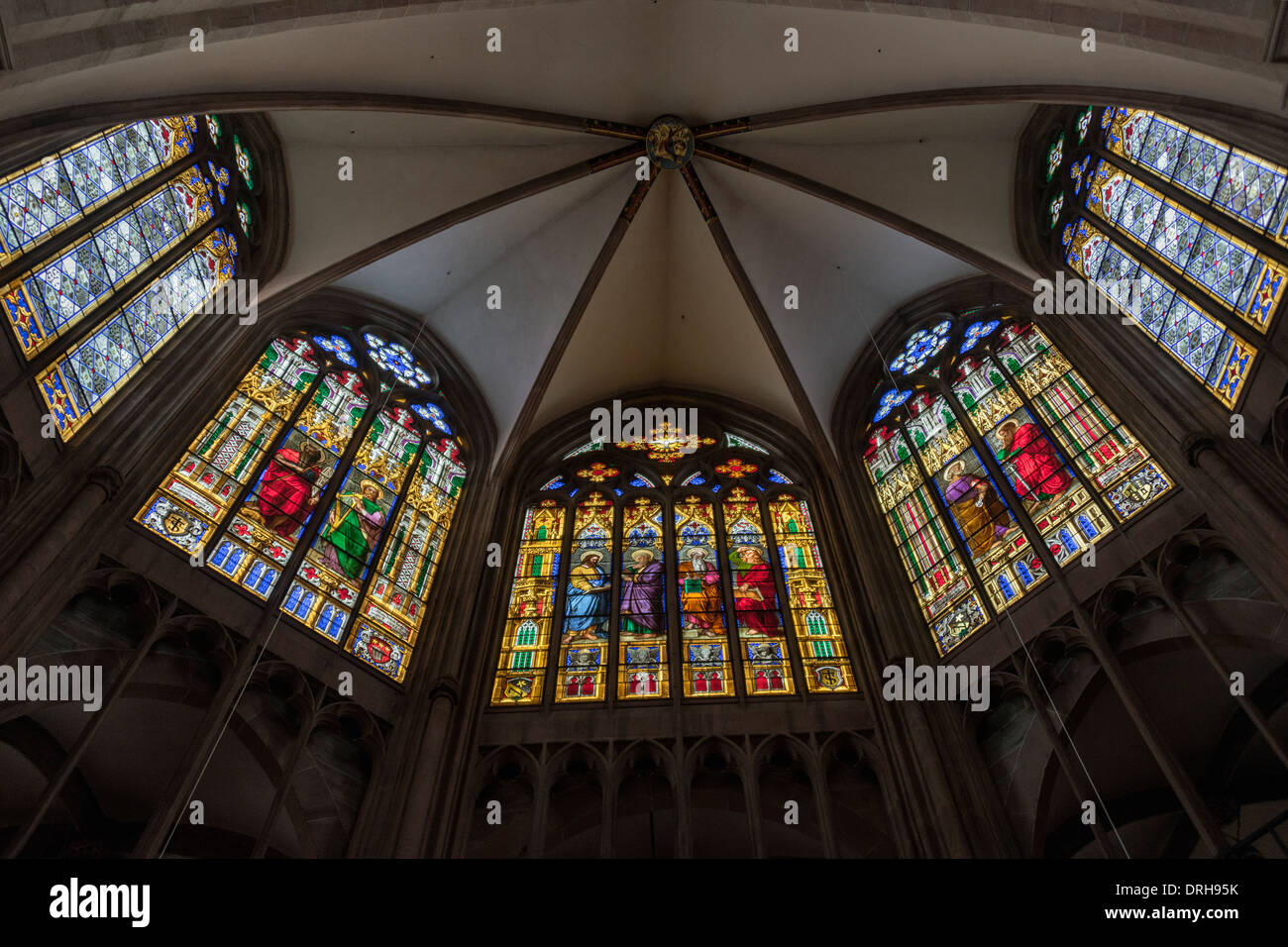Stained glass windows, Basel Munster, Old Town Basel, Switzerland Stock ...