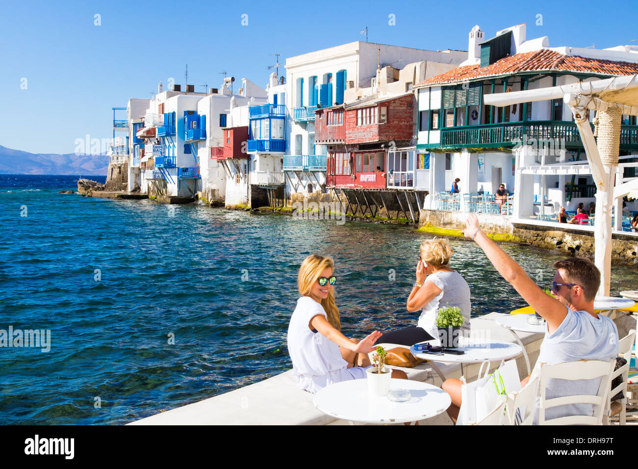 Little Venice area of Mykonos Cyclades Greece Stock Photo - Alamy