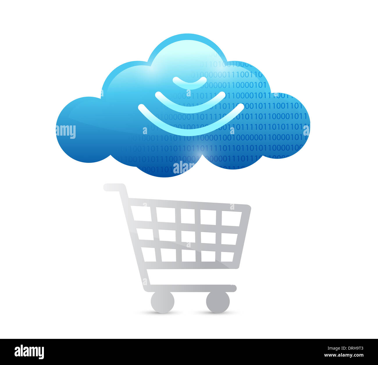 shopping cart and wifi cloud illustration design over a white ...