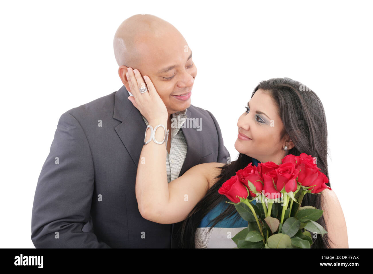 Woman receiving red roses hi-res stock photography and images - Alamy
