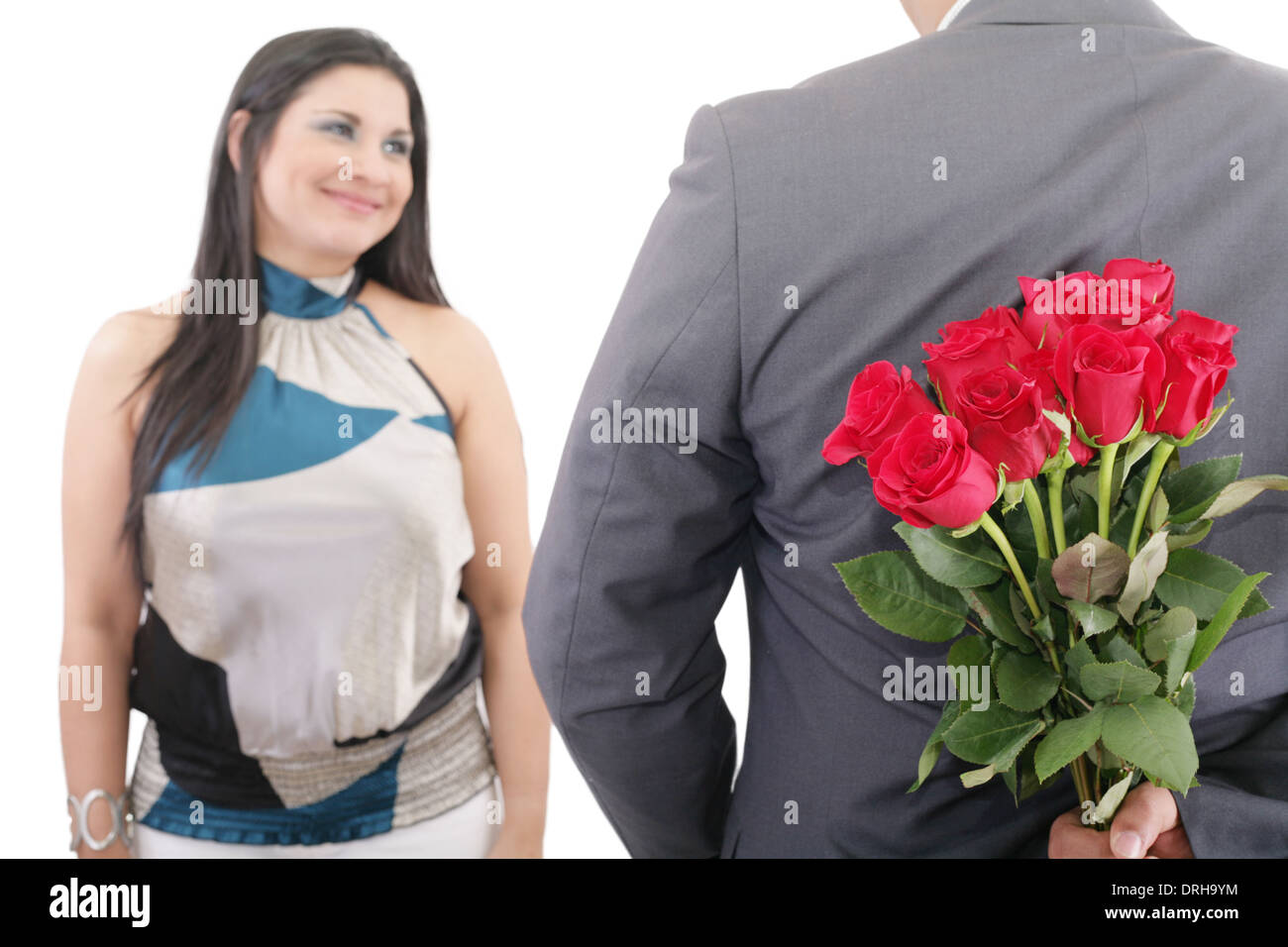 Man surprise flowers girlfriend hi-res stock photography and images - Alamy