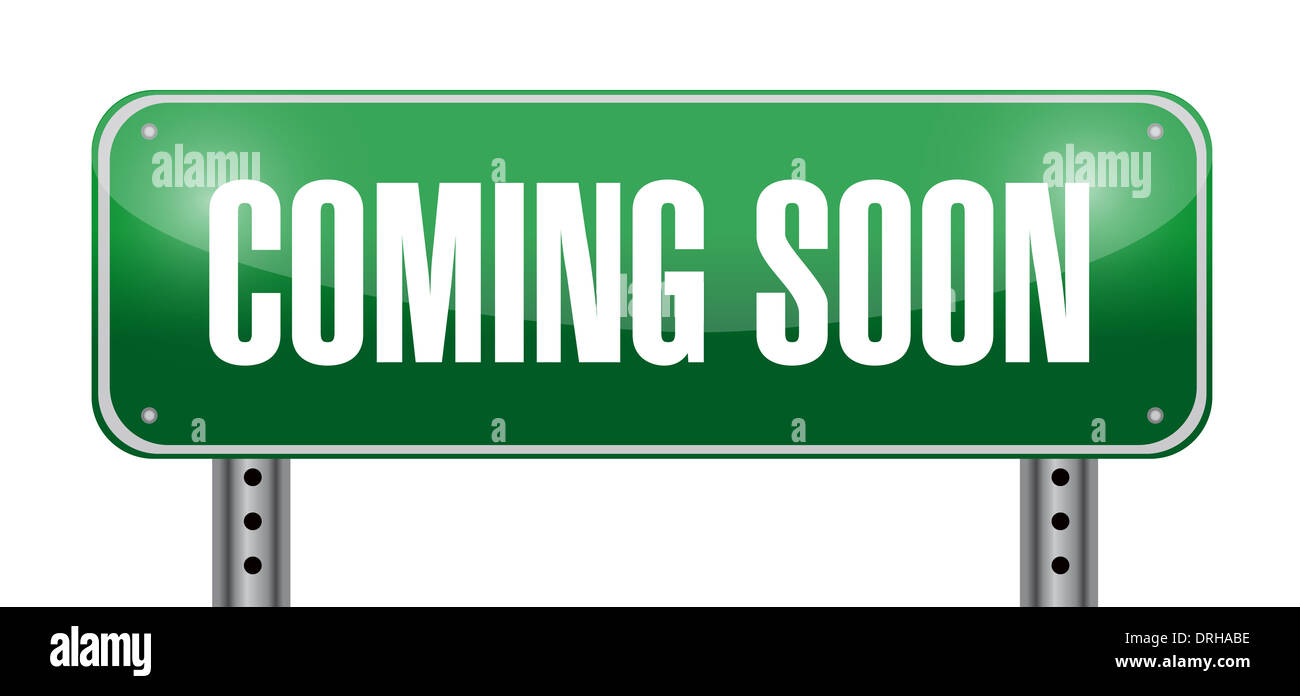 coming soon road sign illustration design over white Stock Photo - Alamy