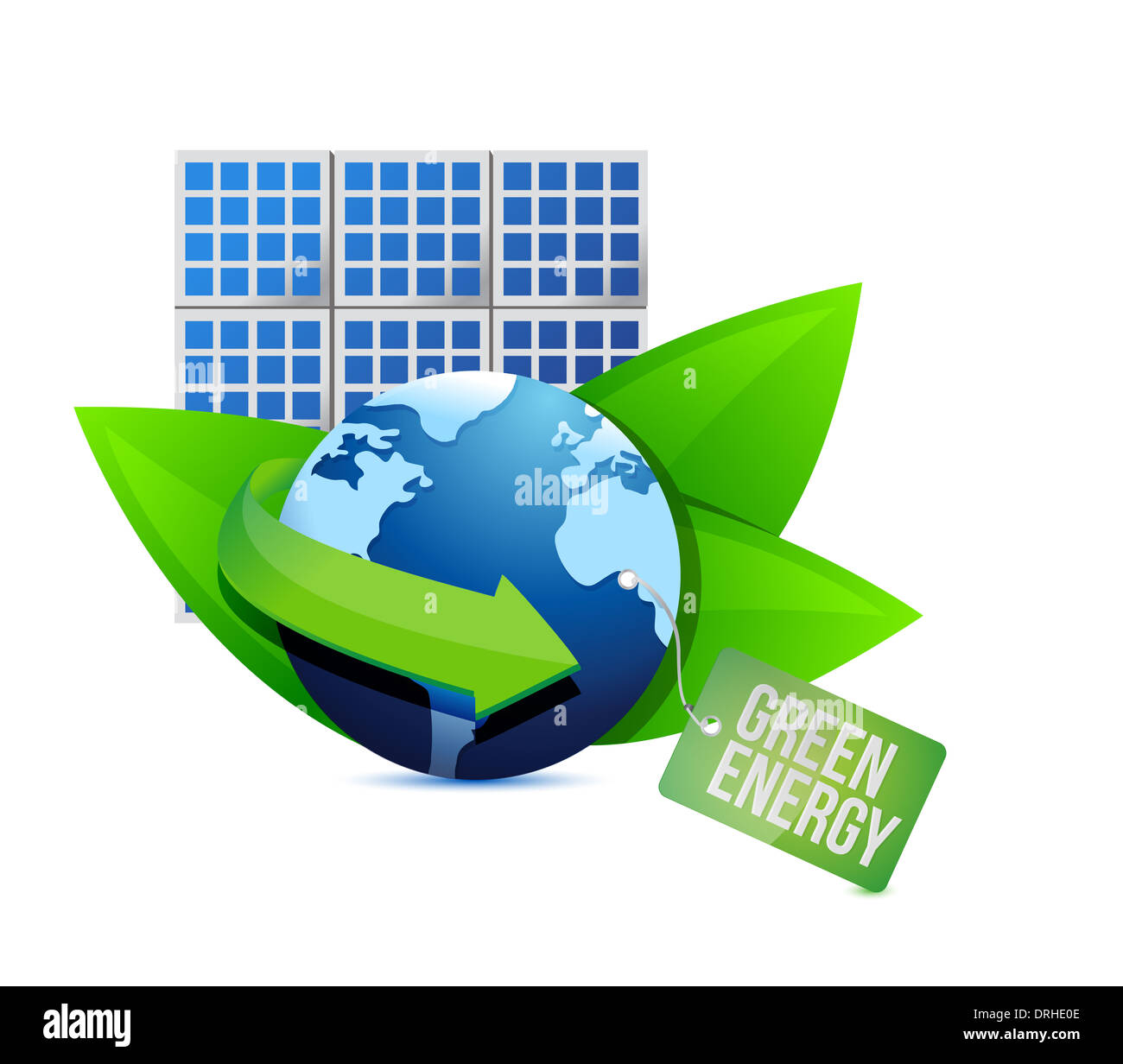solar panel and Green energy label illustration design over white Stock ...