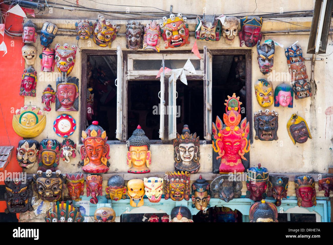 Souvenir traditional Nepalese masks for sale in Kathmandu, Nepal Stock ...