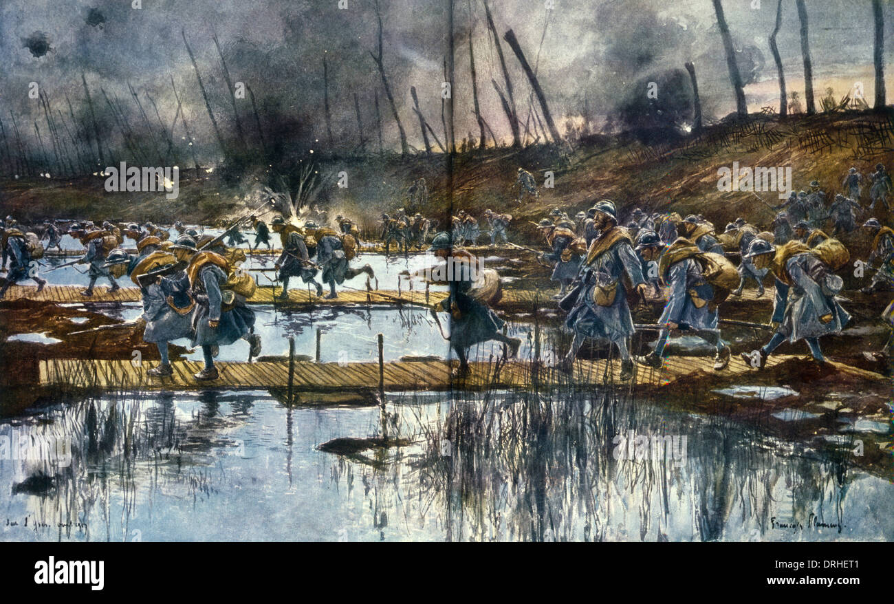 French infantry crossing Yser canal, Belgium, WW1 Stock Photo - Alamy
