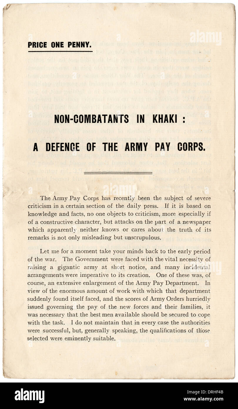 Leaflet, A Defence of the Army Pay Corps Stock Photo - Alamy