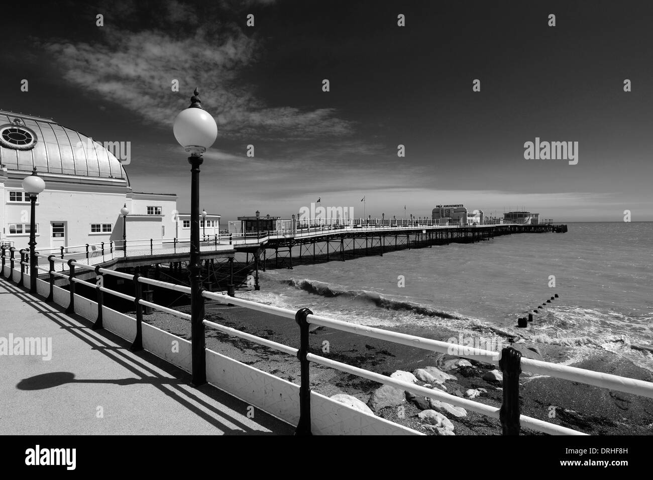 Black and White image of the Victorian Pier, Worthing town, West Sussex ...