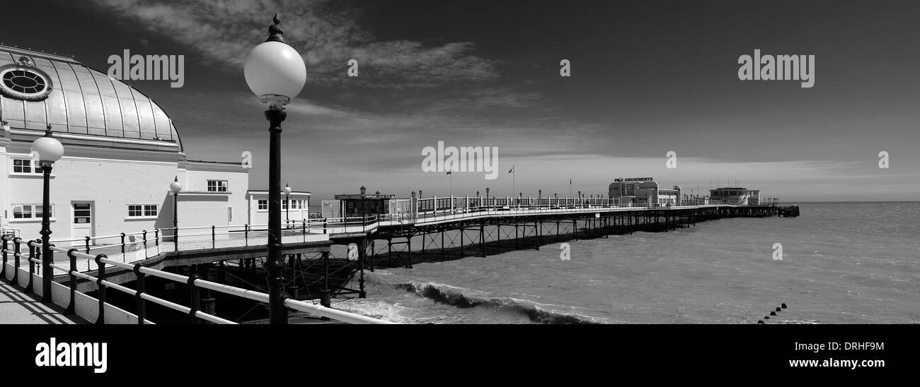 Black and White image of the Victorian Pier, Worthing town, West Sussex ...