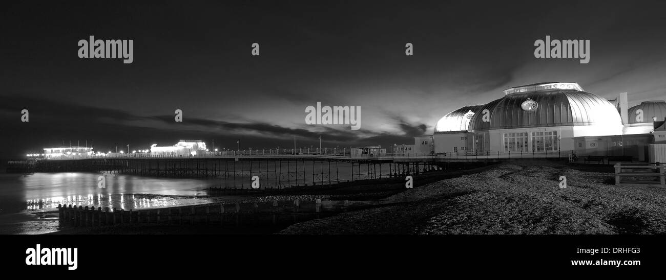 Black and White image of the Victorian Pier, Worthing town, West Sussex ...