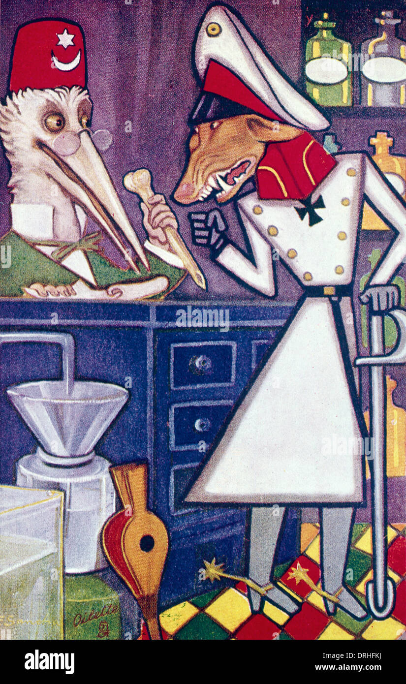 Cartoon, German officer and Turk as animals, WW1 Stock Photo - Alamy