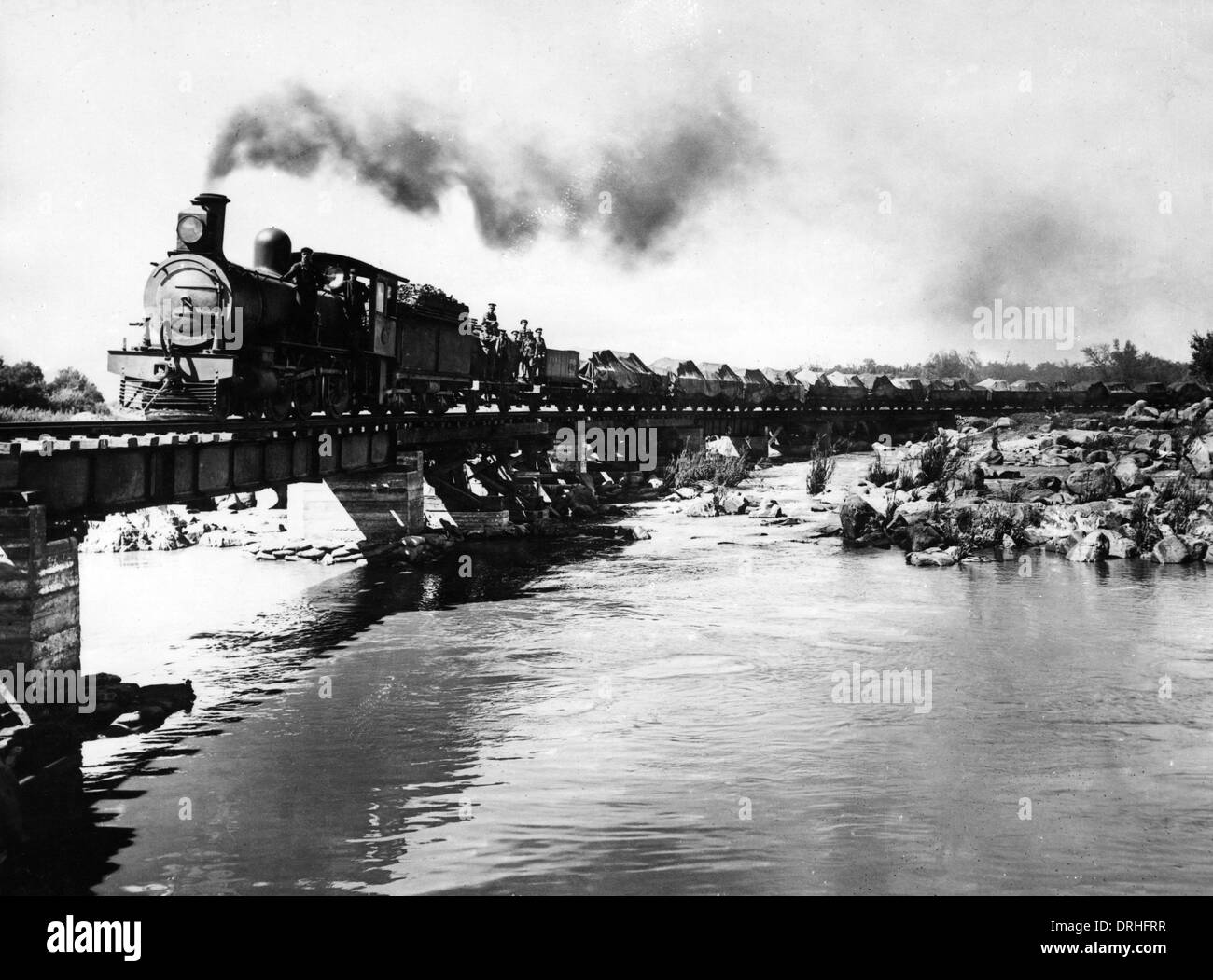 Train crossing Orange River, South Africa, WW1 Stock Photo - Alamy