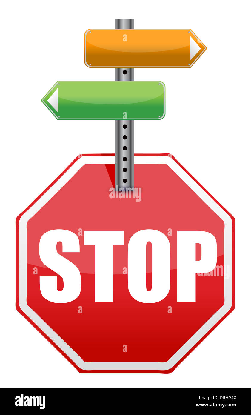 stop sign with color arrows pointing to different directions ...