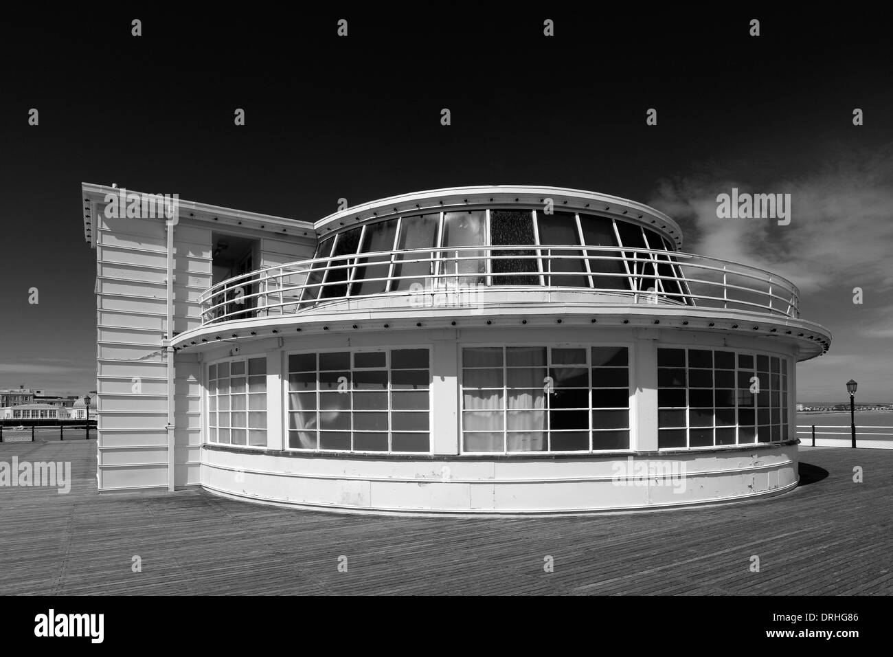 Black and White image of the Victorian Pier, Worthing town, West Sussex ...