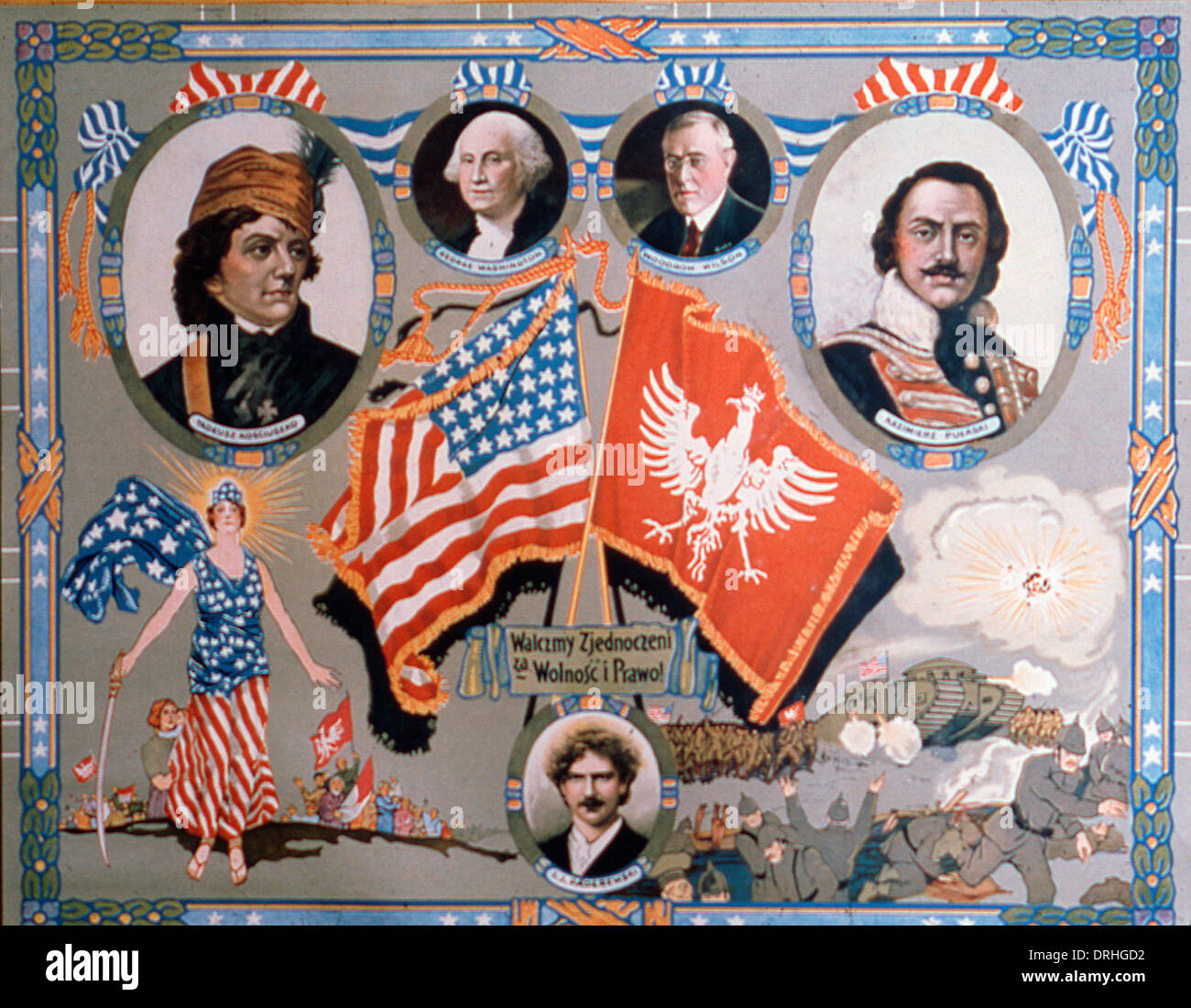 Polish-American poster, united in the fight, WW1 Stock Photo - Alamy