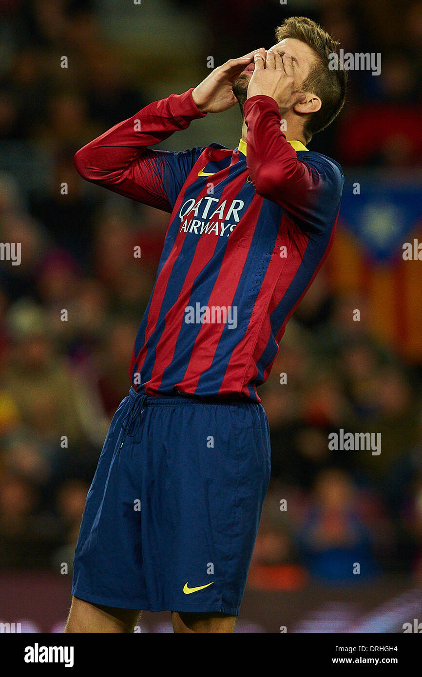 Barcelona, Spain. 26th January 2014. Gerard Pique (FC Barcelona), during La Liga soccer match ...