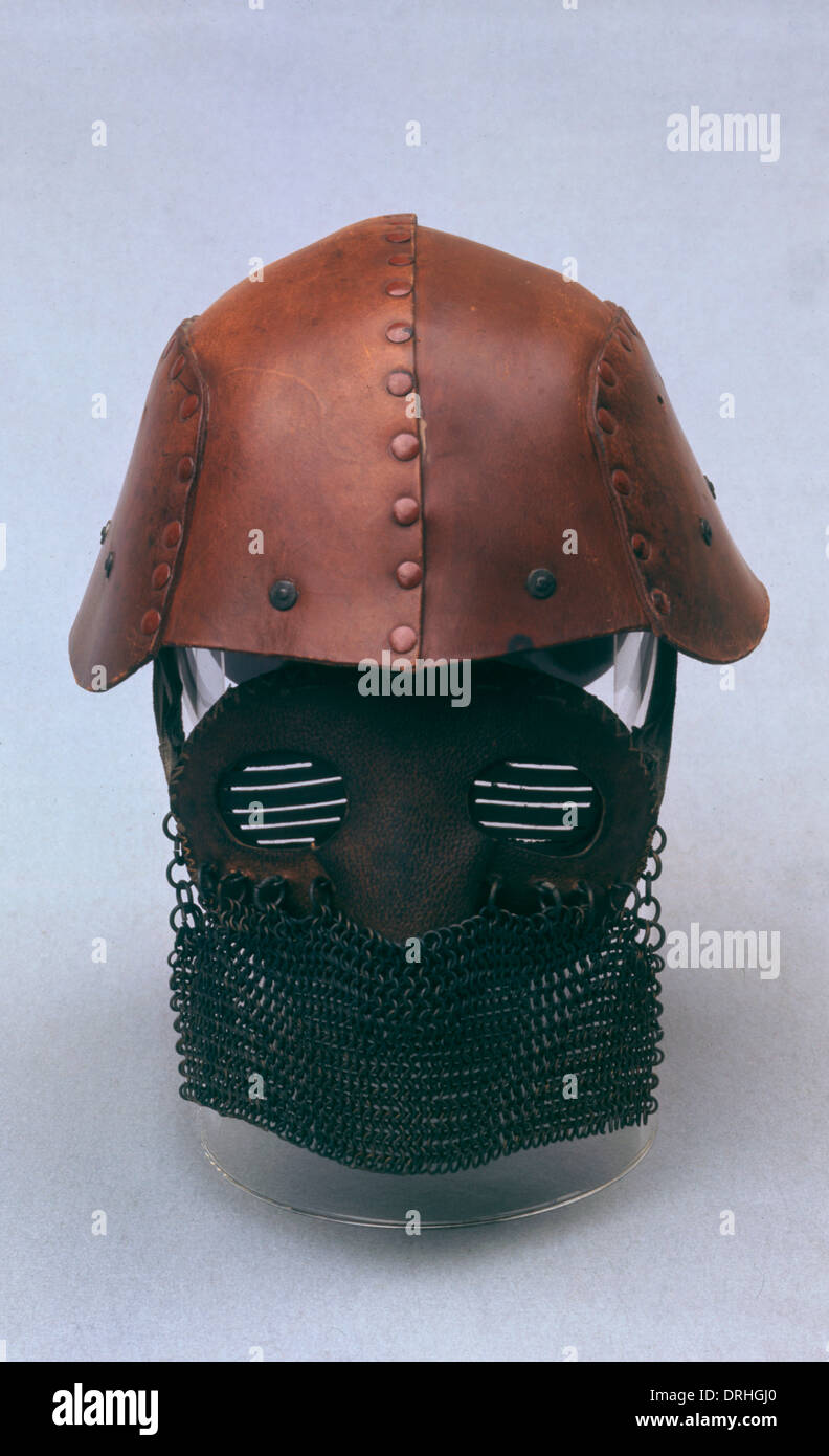 Tank crew protective helmet with chainmail, WW1 Stock Photo - Alamy