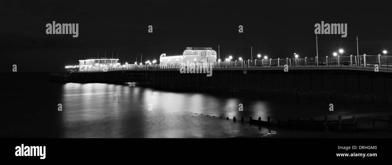 Black and White image of the Victorian Pier, Worthing town, West Sussex ...
