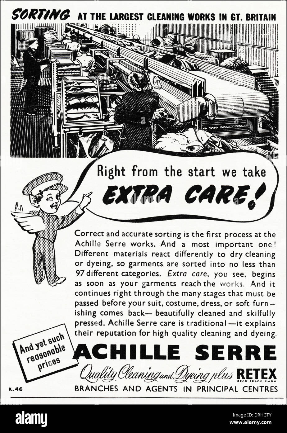 1950s print advertisement advertising dry cleaning & dyeing by Achille ...