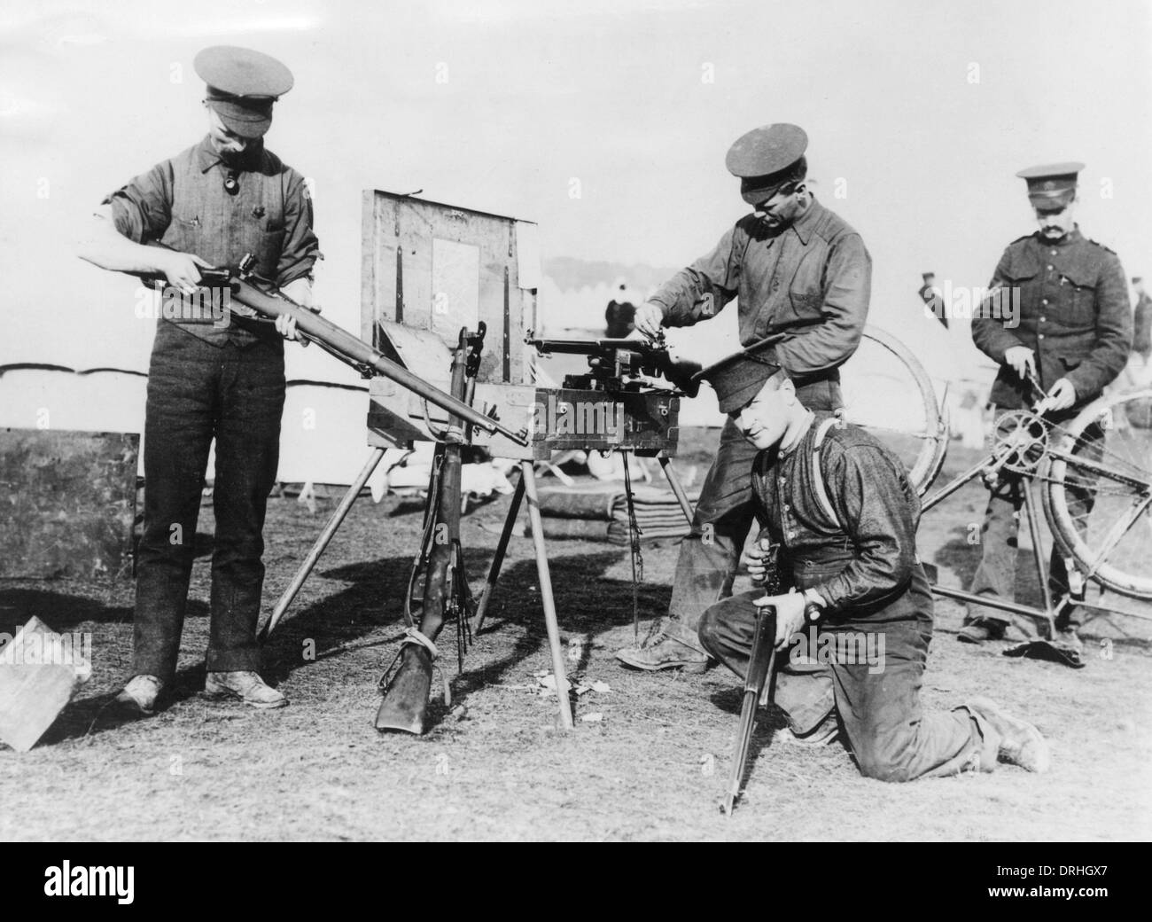 Canadian armourers repairing rifles, Salisbury Plain, WW1 Stock Photo ...