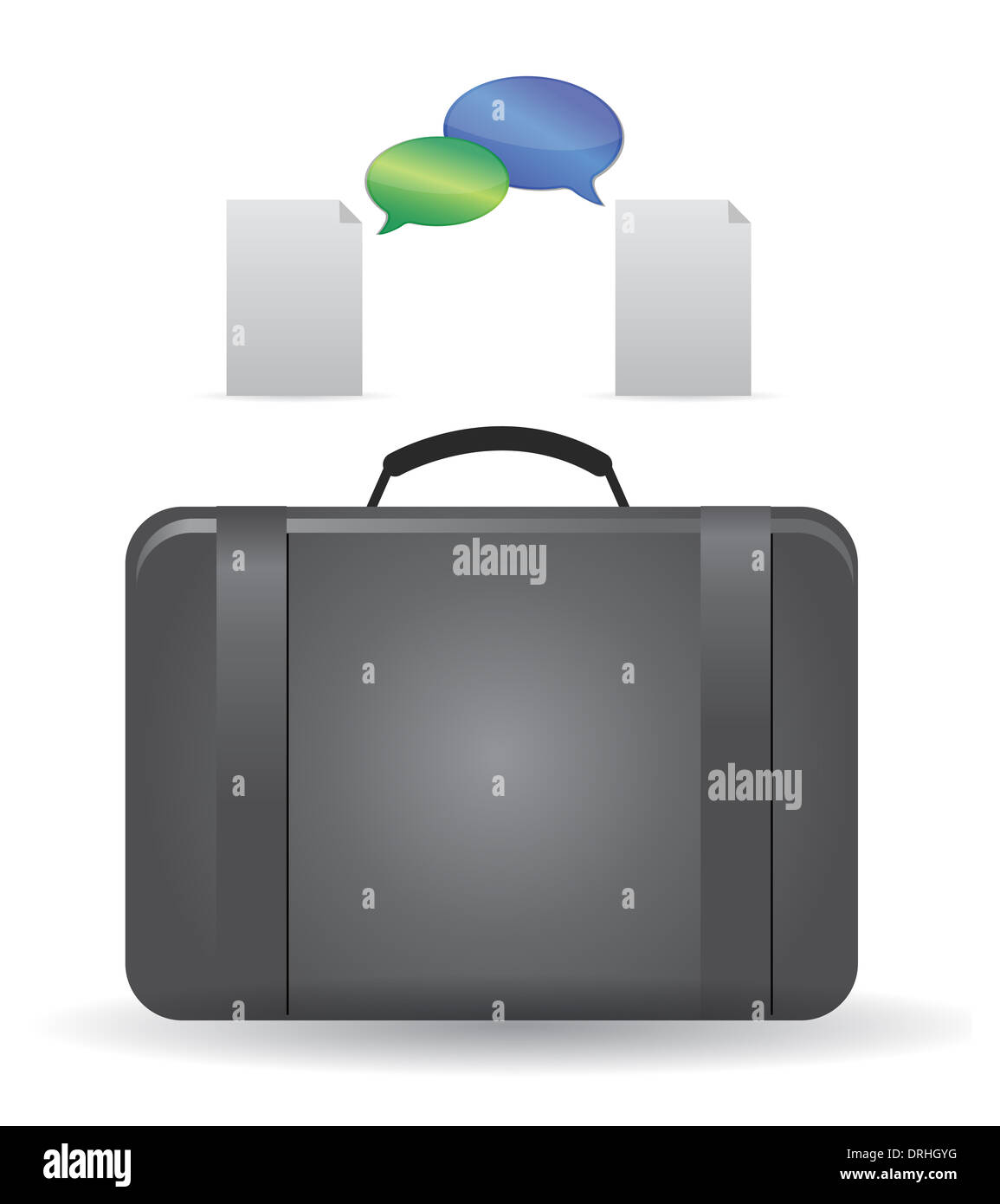 working suitcase and documents illustration over white Stock Photo - Alamy