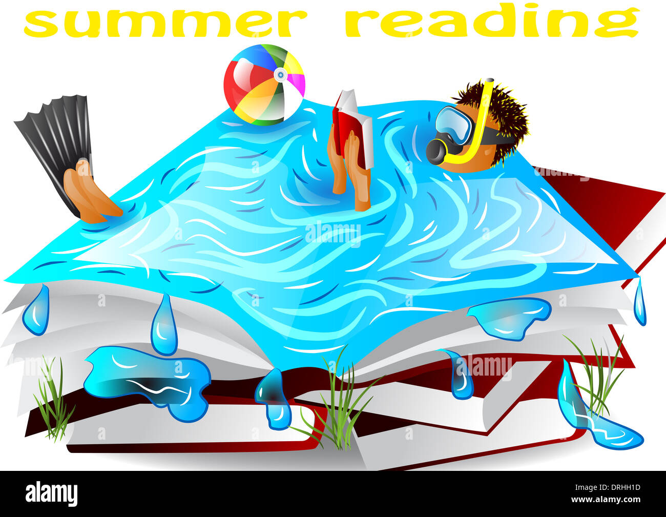 summer reading. man reading a book in the water Stock Photo - Alamy
