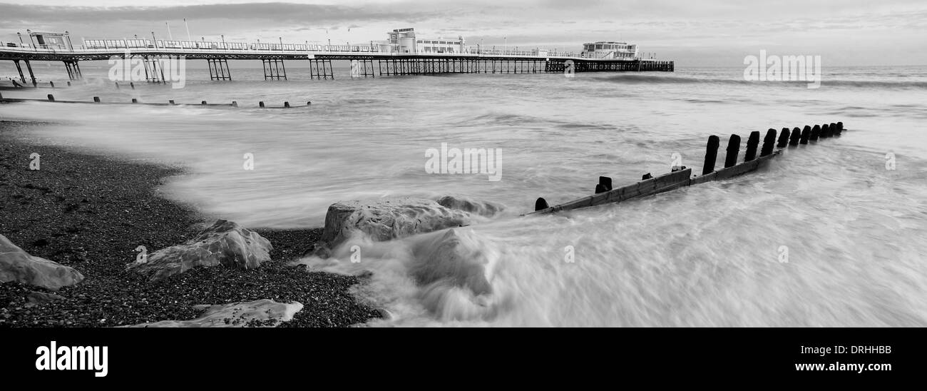 Black and White image of the Victorian Pier, Worthing town, West Sussex ...