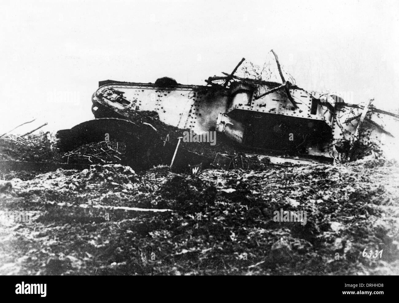 Disabled tank on Western Front, WW1 Stock Photo - Alamy