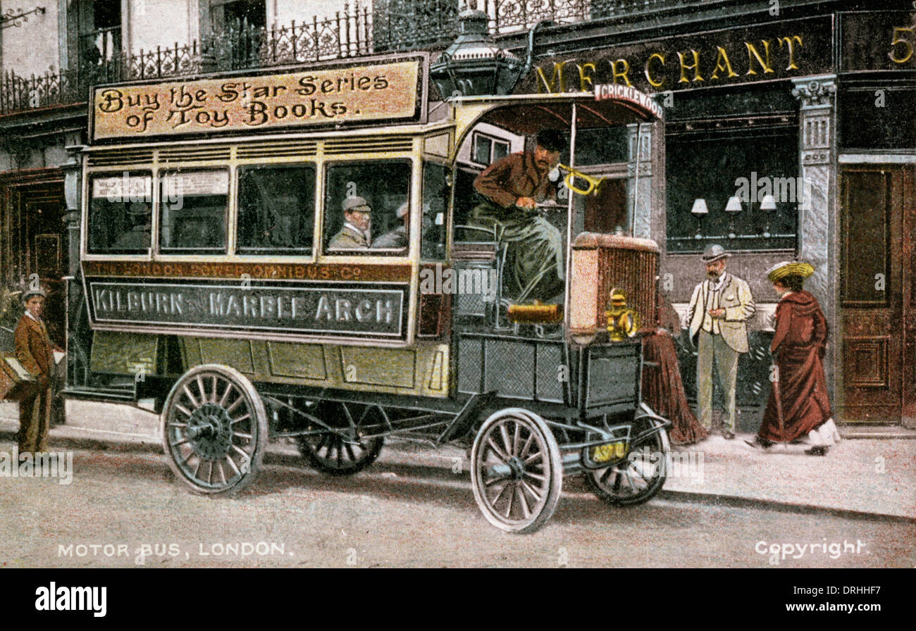 An early motor bus on Edgeware Road Stock Photo - Alamy