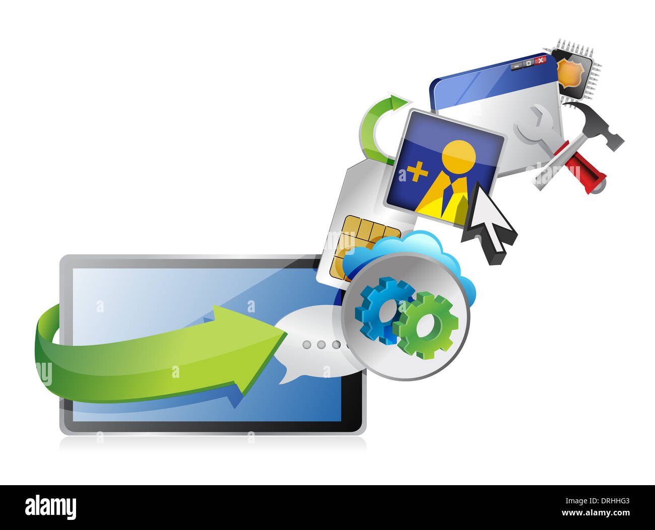 table and colorful application icons isolated on white background Stock ...