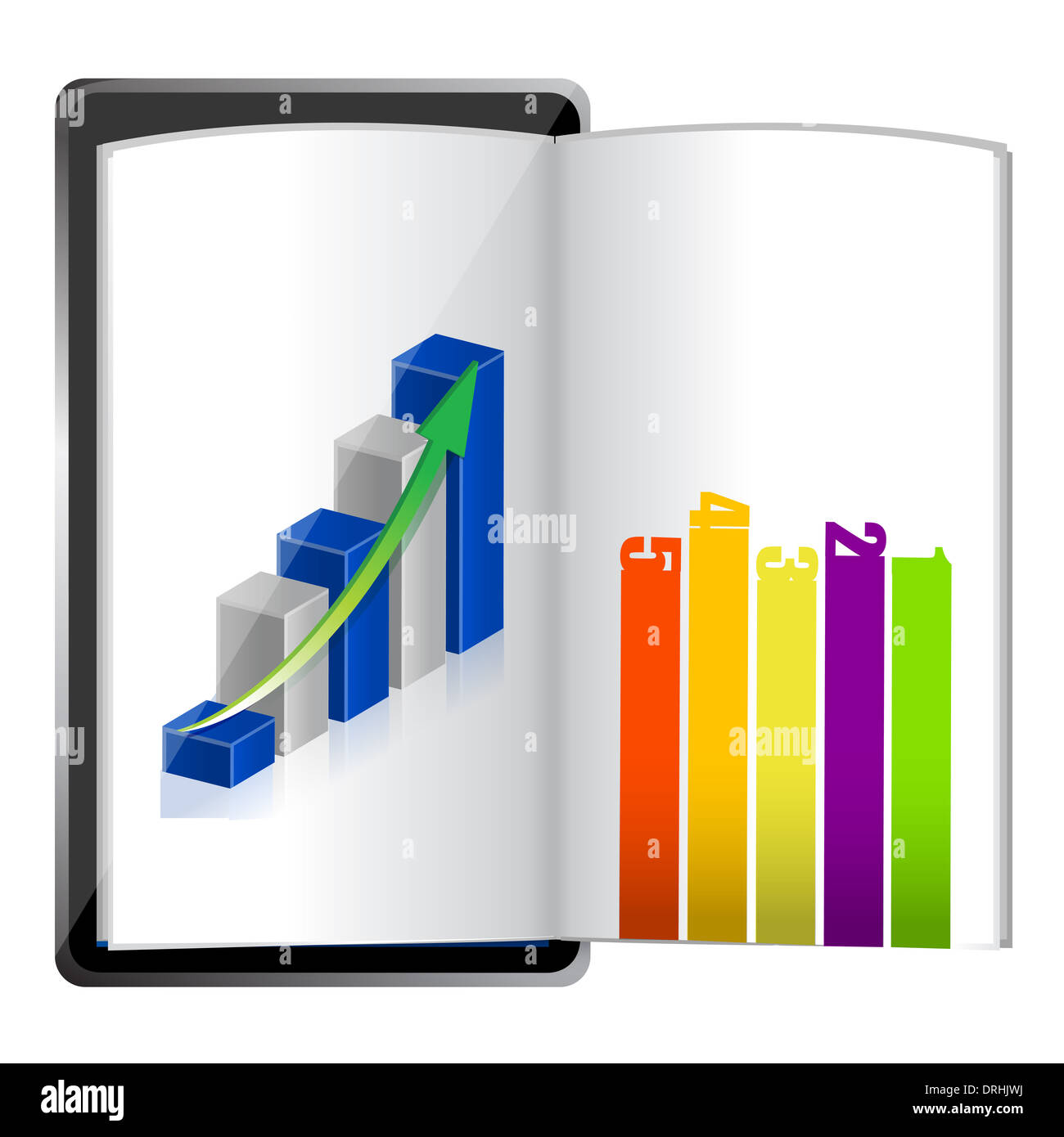 Tablet showing a spreadsheet graph paper illustration design over white ...