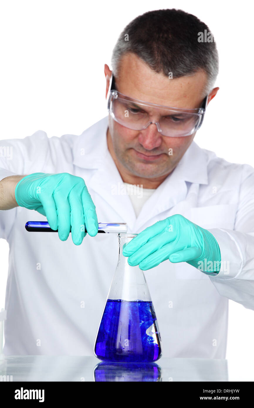 Chemistry Scientist conducting experiments on white background Stock ...