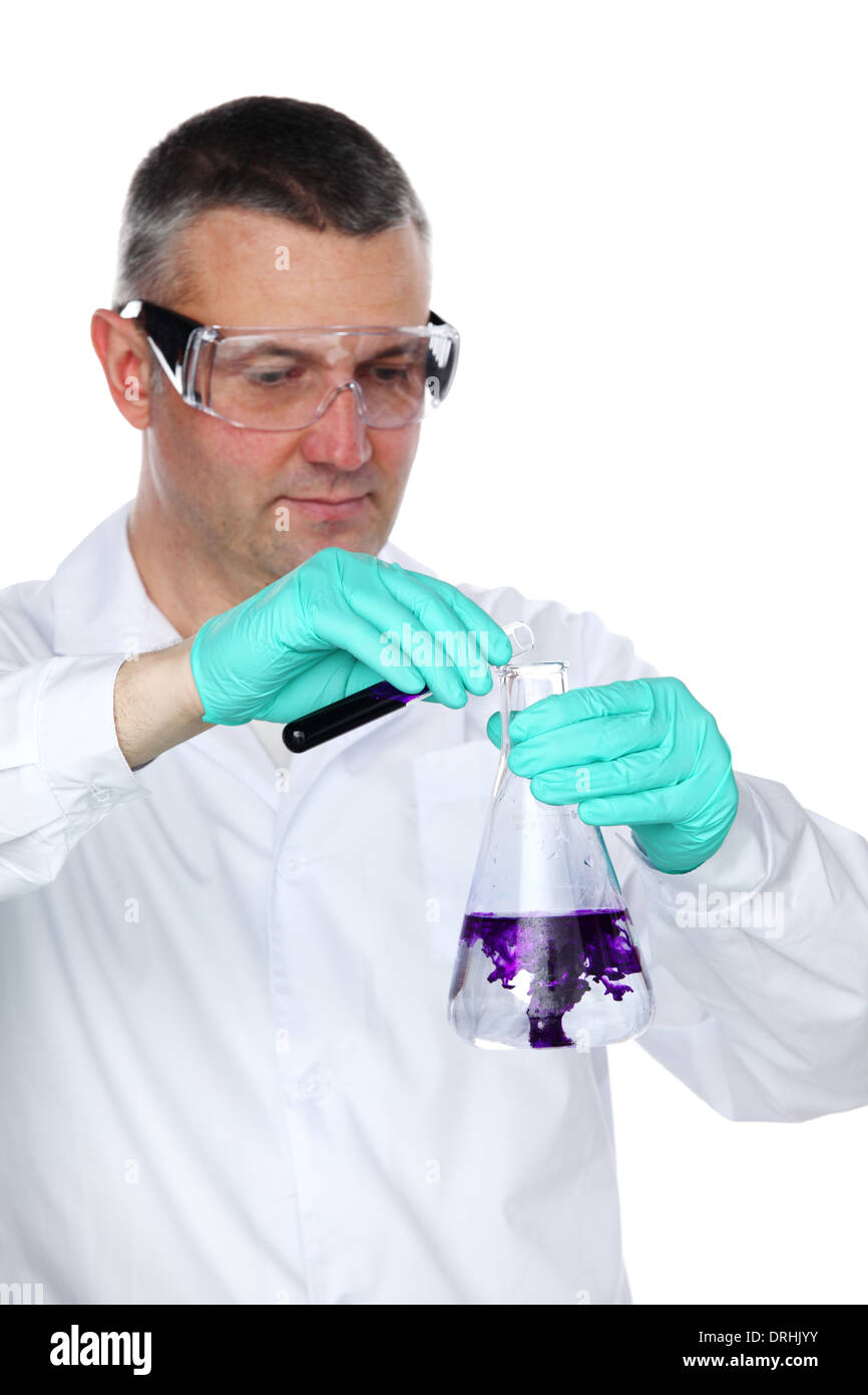 Chemistry Scientist conducting experiments on white background Stock ...